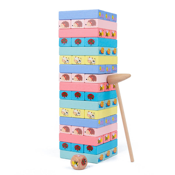 51pcs Wooden Animals Tower Building Blocks Toy Domino Stacking Board G ...